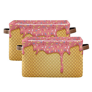 Kigai Ice Cream Cone Storage Basket 1pc, Large Collapsible Toys Clothes Organizer, Durable Canvas Storage Bin with Handle for Shelves Closet Laundry Home Office Decor