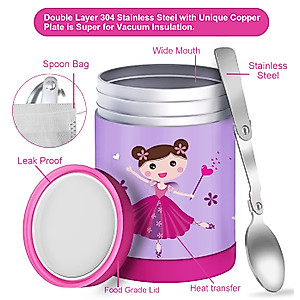 LESONJOY Food Jar Thermos For Hot Food Kids, 16 oz Leak Proof Bento Lunch Box with Insulated Lunch Bag & Spoon, Vacuum Stainless Steel Lunch Containers for Hot & Cold Food, Pink