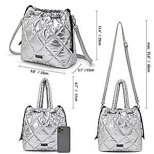 BBCREAT Medium Puffer Crossbody Bag for Women, Handbag Bucket Bag Purse with Drawstring Lightweight Fashion Soft Bag Trendy