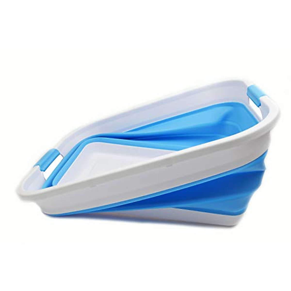 SAMMART 41L(10.8 Gallon) Collapsible Plastic Laundry Basket-Foldable Pop Up Storage Container-Portable Washing Tub-Space Saving Hamper/Basket, Water Capacity: 32L (8.4 Gallon) (2, White/Marine Blue)