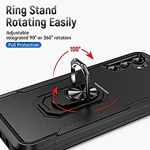 Samsung Galaxy A14 5G Case with Screen Protector, Military Grade Dual Layer Shockproof Heavy Duty Full Body Protective Phone Cover, Built in Rotatable Magnetic Ring Holder for (Black)