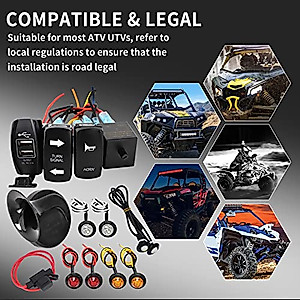 MOTOQUEEN Turn Signal Kit with Horn 105D and USB, UTV Street Legal Kit with Rocker Switch Plug & Play UTV Street Legal Kit for Polaris RZR Ranger SXS Dirt Bike Can-Am Golf Cart Beach Cart