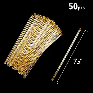 hapray 50-PCS Gold Glitter Plastic Swizzle Sticks, Crystal Cake Pops, Cocktail Coffee Drink Stirrers, Lolipop Stick, 7.24 Inch