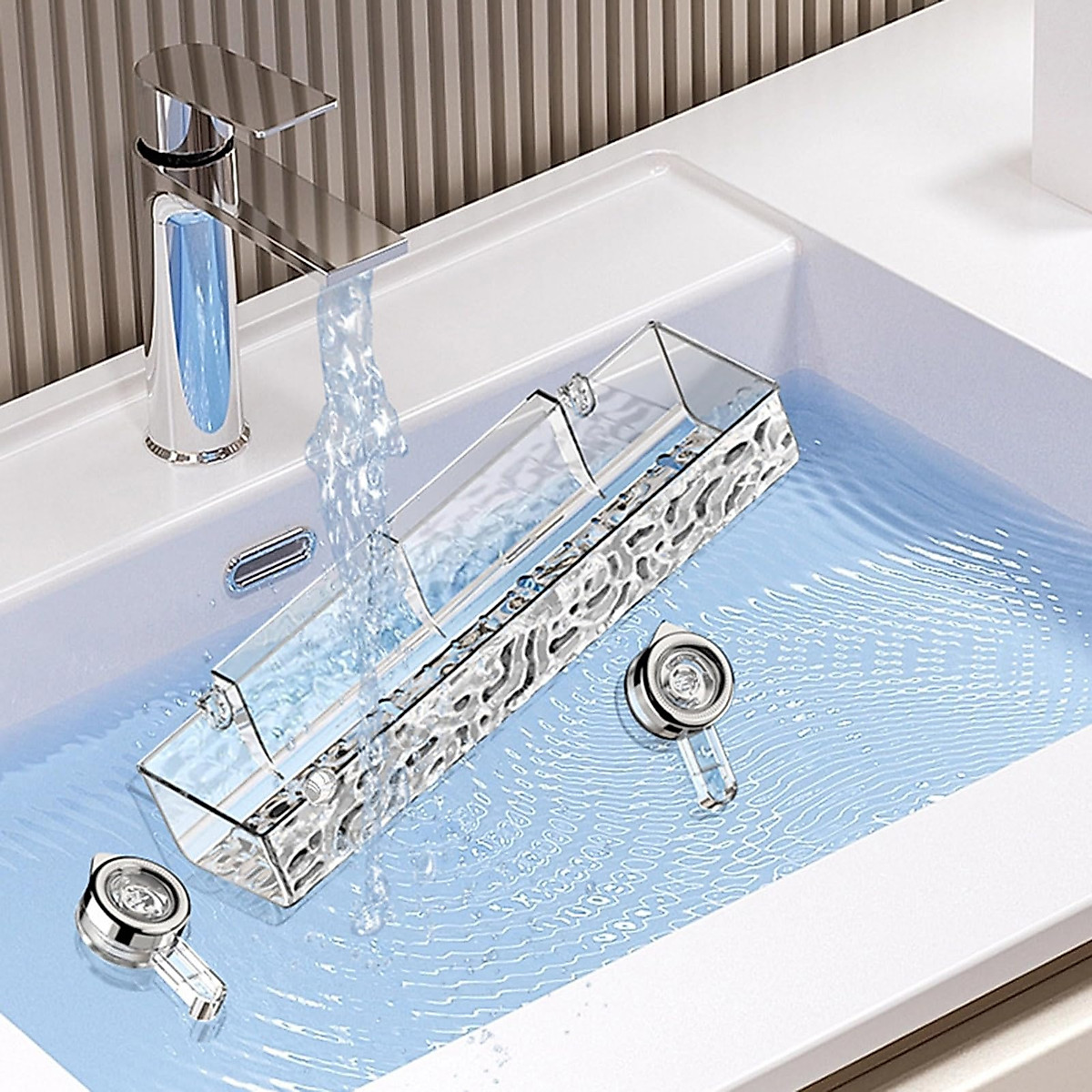 karelwui Rectangular Shower Shelf Wall Rack Bathroom Corner Storage Transparent Triangle Shape Punch-Free Anti-Slip Strong Suction Great Load Bearing Clear