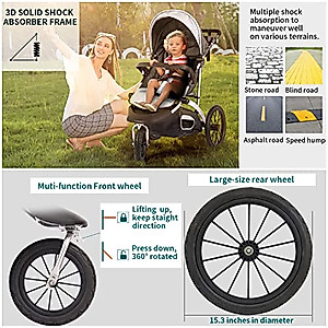 Baby Jogging Stroller for Toddler Kids Compact Single City Jogger Strollers All Terrain Jog 3 Wheels Pushchair Expedition with Parent Console (Grey)