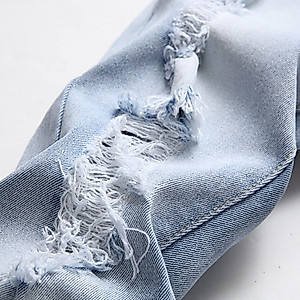 Maiyifu-GJ Ripped Slim Fit Jeans for Men Distressed Destroyed Straight Leg Denim Pants Retro Hip Hop Washed Jean Trousers (Light Blue 2,30)