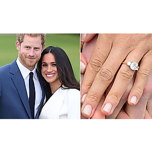 Metal Masters Co. Sterling Silver 925 Meghan Markle 14K Gold Plated Cushion Cubic Zirconia Wedding Engagement Ring 5