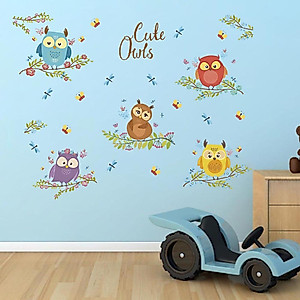 Amaonm Cute Owls Wall Decals 5 Owls on The Tree Branch Wall Stickers Removable DIY Butterfly Wall Decor Peel Stick Art for Home Walls Kids Bedroom Girls Nursery Room Living Room Bathroom Decoration