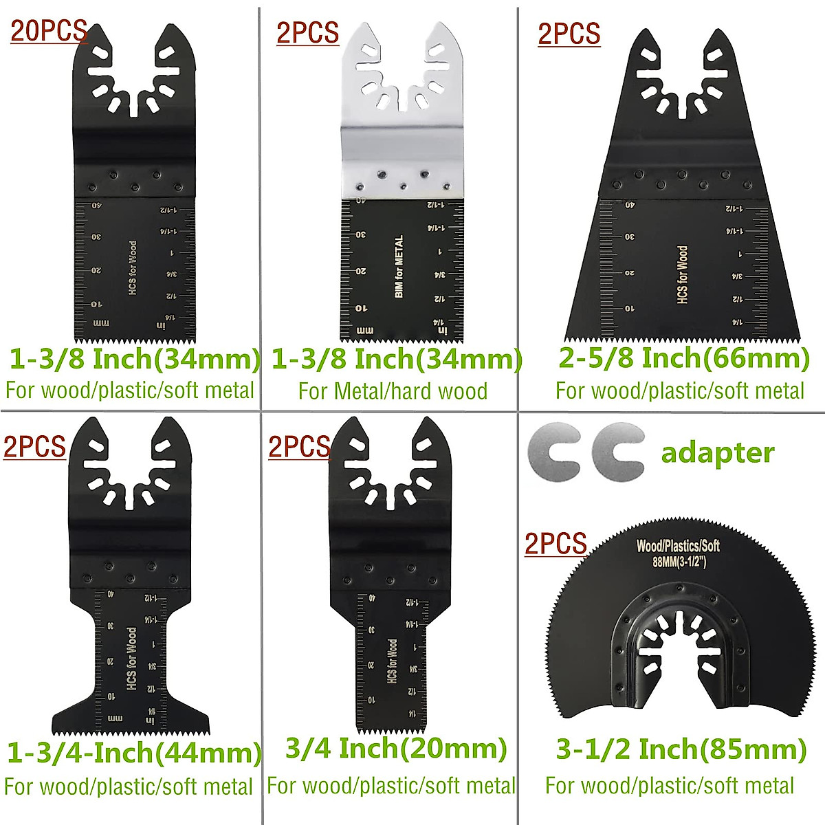 Ettonsun 32PCS Universal Metal Wood Oscillating Multitool Quick Release Saw Blades Fit Fein Multimaster Porter Cable Black & Decker Bosch Craftsman Ridgid Ryobi Makita Milwaukee Rockwell
