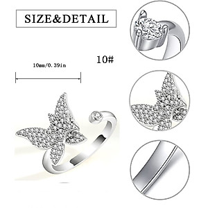 KEENL Anti Anxiety Ring for Women, Rotatable Bead Rings, Adjustable Open Finger Ring for Women Girls Stress Relief (White Butterfly)