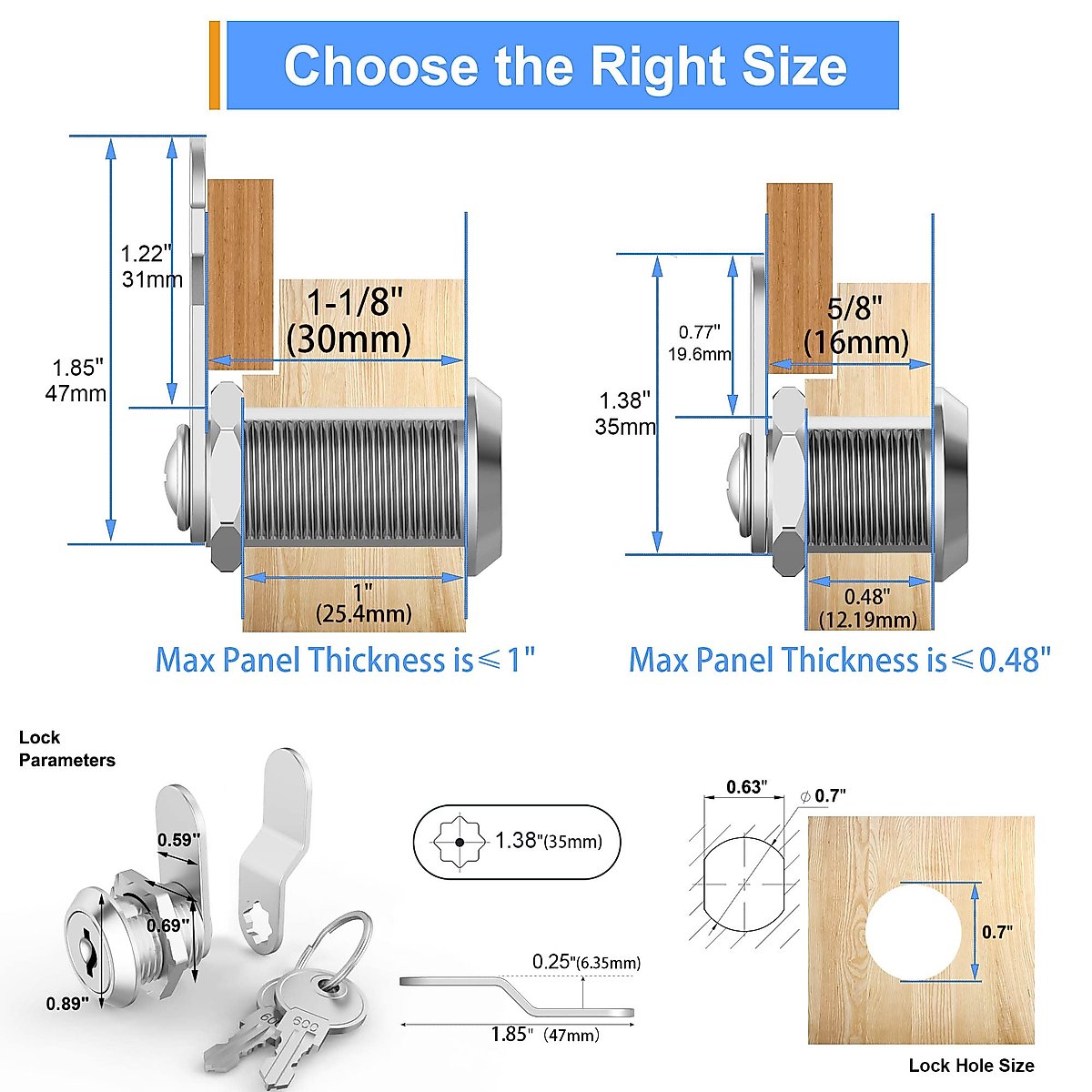 BOZXYE 3 Pack Cabinet Cam Locks Keyed Alike, 5/8" Cabinet Lock with Keys, Rv Locks for Storage Door Secure Files Drawers Mailbox RV Door Tool Box, Zinc Alloy