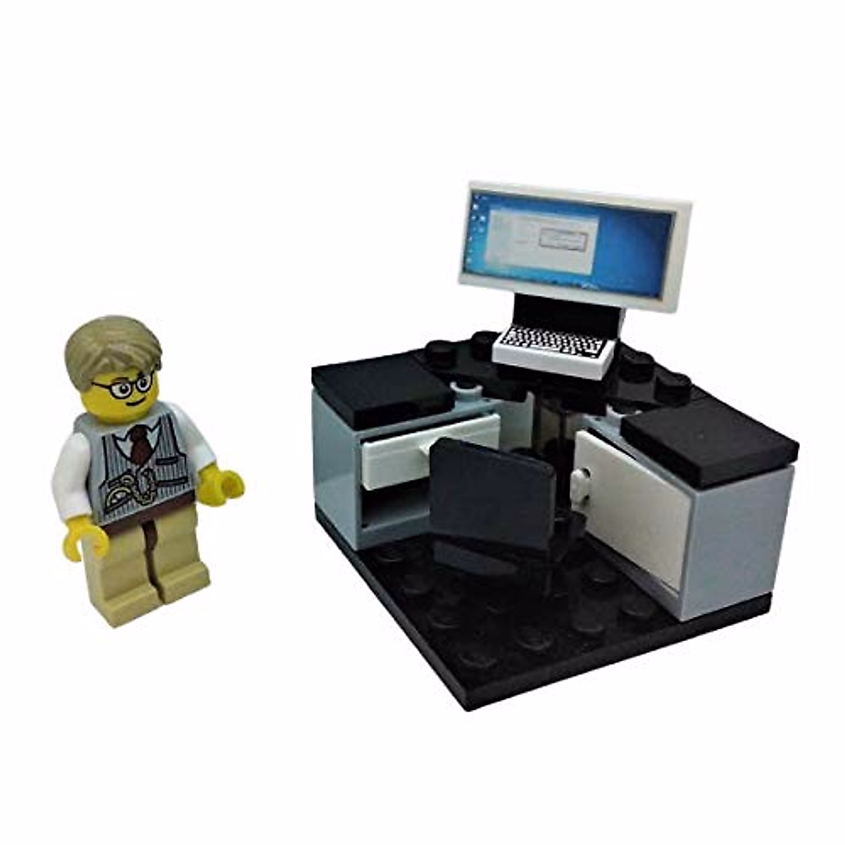 Custom Toys & Hobbies INC Building Bricks Businessman Lawyer Office Setup- Premium Quality Desk Keyboard Computer & Minifigure Holiday Birthday Gift for Kids
