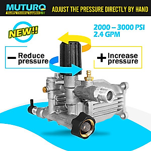 MUTURQ 3/4" Shaft Horizontal Pressure Washer Pump, Easy Adjust 2500-3000 PSI, 2.5 GPM, OEM Replacement Pump for Simpson, Honda GC 160, Homelite, and Most Power Washer