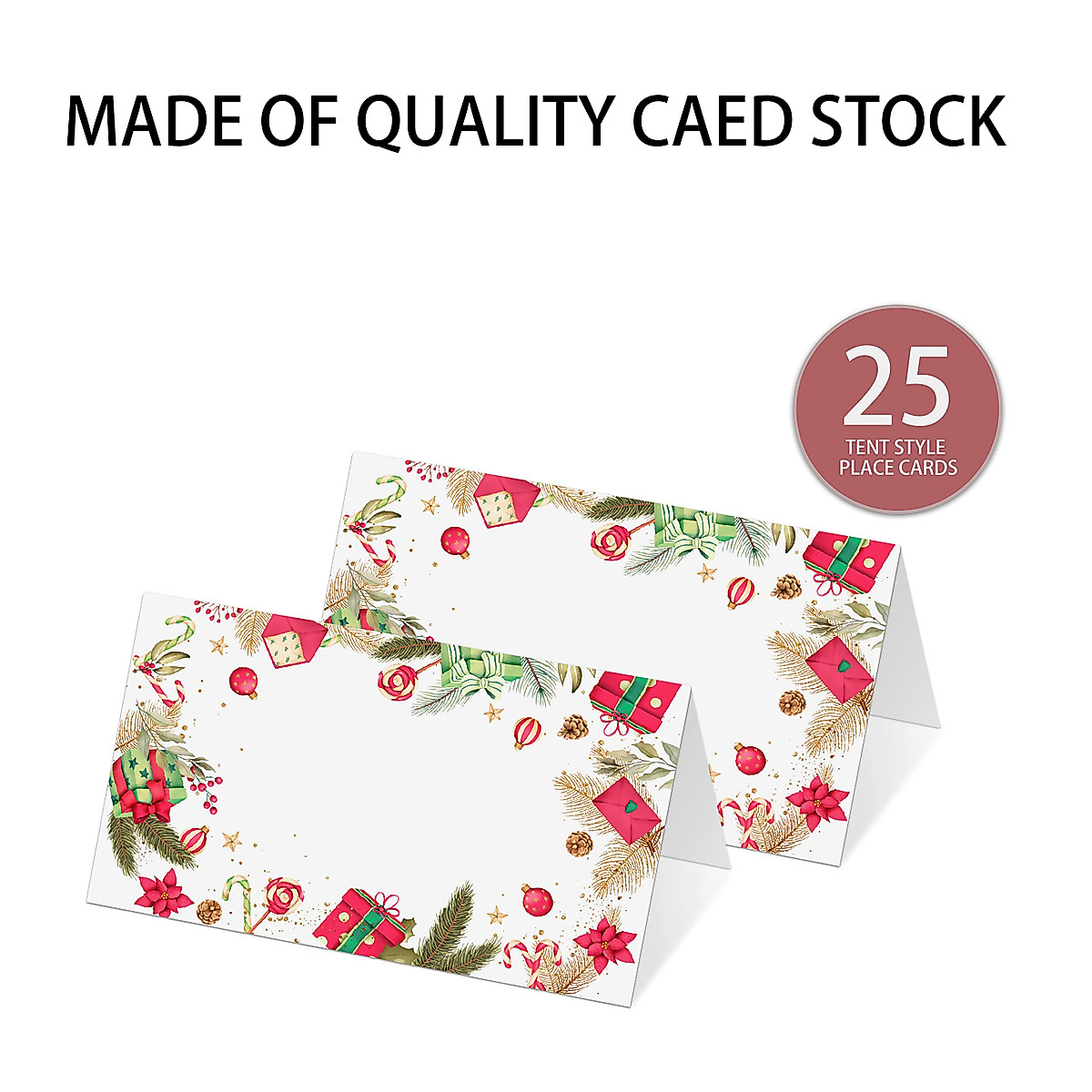 Place Cards for Christmas Party, Editable Name Place Cards, Seating Place Cards for Tables, Tent Style Cards for Wedding, Dinner Party or Any Occasion, Easy Folding, Pack of 25 Escort Cards(A06)