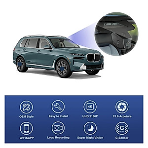 Fitcamx Amazing OEM Look Car DVR Video Recorder WiFi 2160P Contorl by APP Dash Cam Compatible with BMW X7 G07 1st Gen Facelift 2023 2024 (Color : Black, Size : 4K Front Cam 64GB)