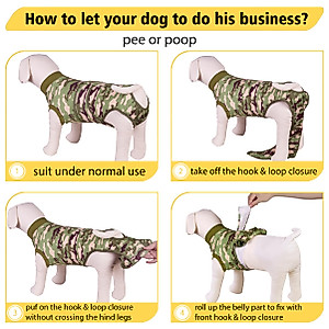 PetWarm Dog Surgical Recovery Suit,Anti-Licking Pet Surgical Recovery Snugly Suit Bodysuit for Abdominal Wounds Skin Disease Substitute E-Collar & Cone,Dog Onesie,Camouflage Pattern,Green,S