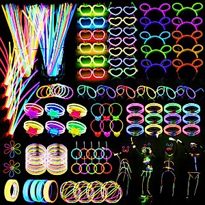 470psc Glow in the Dark Party Supplies for Kids Adults birthdays,Light Up Party Favors with，200 Glow Sticks Bulk，DIY Glow Necklaces Glasses Bracelets Headband, Christmas Party Neon Party Supplies