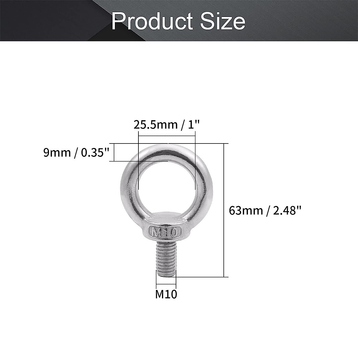 MroMax 6Pcs M10 Lifting Eye Bolts 304 Stainless Steel Male Thread Ring Shaped Metric Eyebolt Fastener for Engineering Lifting Machinery Silver Tone