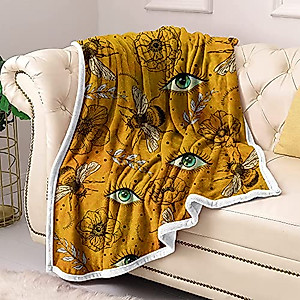 ETSKOM Bee Blanket Super Soft Yellow Evil Eye Fleece Throw Blanket for Adults Kids, Warm Throw and Blanket for Sofa Couch Bed Cars 59 * 39in