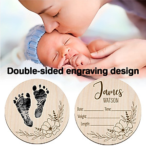 Mayyi Newborn Birth Announcement Sign,Personalized Newborn Handprint and Footprint Sign,Custom Engraved Wooden Baby Name Sign,Newborn Photo Props, Hello World Newborn Announcement for Hospital