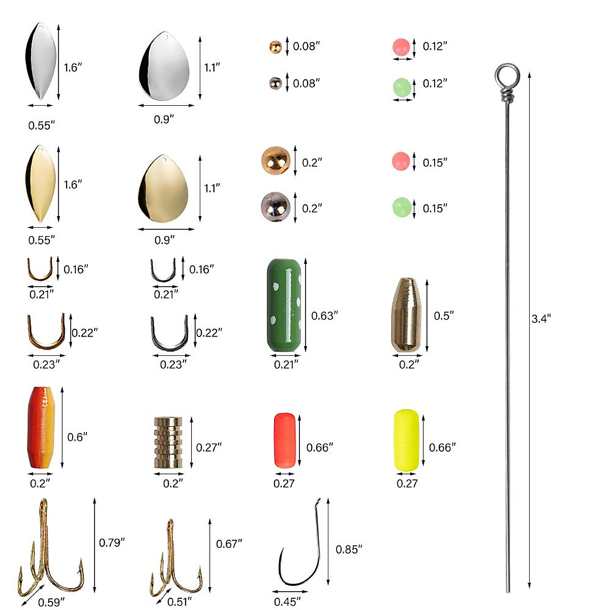 Dr.Fish 200PCs Lure Making Kit for Spinner Baits, Walleye Rig Pompano Rig Bottom Rig Surf Fishing Rig Fishing Terminal Tackles Rig Floats Weights Accessories Spinner Blades Treble Octopus Hooks