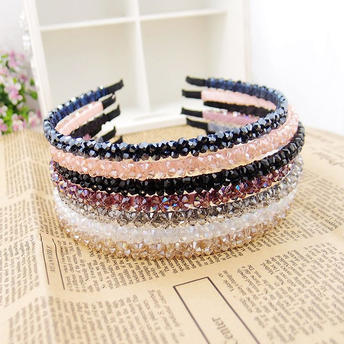 Ruihfas 6Pcs Bling Bling Double Rows Crystal Rhinestone Headband for Women Girls Thin Hair Hoop Fashion