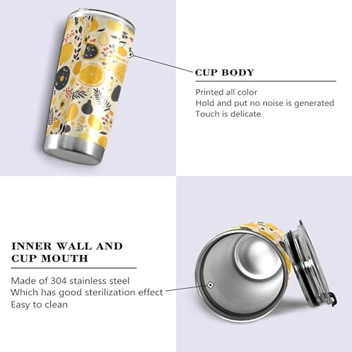 Yellow Summer Lemon Fruit Party Stainless Steel insulated water bottle with straw with Lid and Straw coffee travel mug for outdoor portable tumblers with lids and straws vaso para cafe 20oz