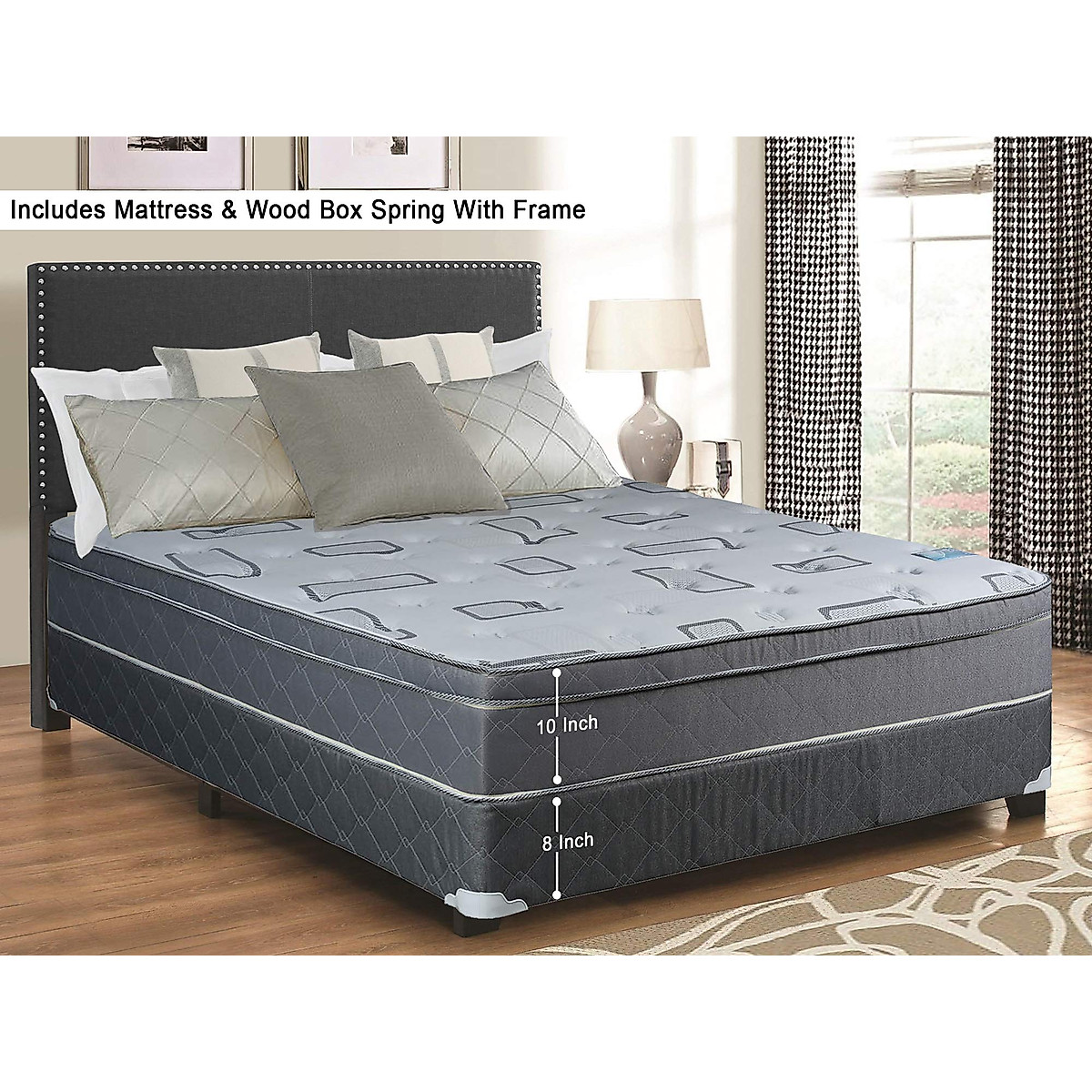 Mayton Mattress, Box Spring And Bed Frame - Medium Plush Hybrid Euro Top Foam Encased / Improves Sleep By Reducing Back Pain , Fully Assembled 53x74