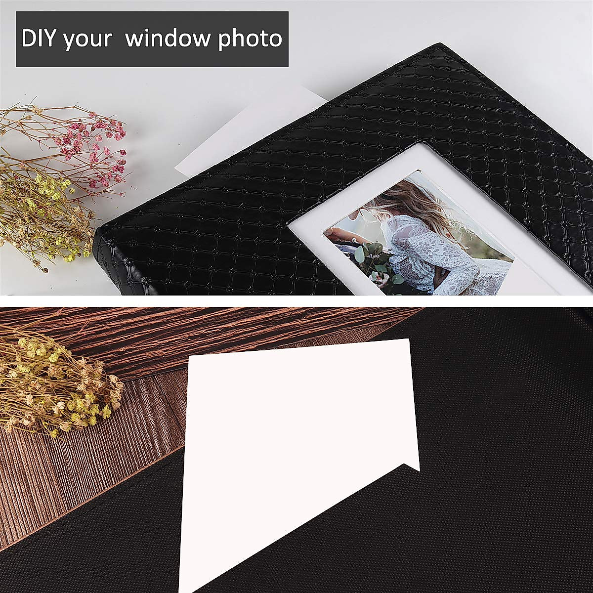 RECUTMS Photo Album 4x6 600 Photos Black Inner Page Button Grain Leather Big Capacity Pockets Pictures Album Birthday Christmas Photo Albums Wedding Anniversary (Black)