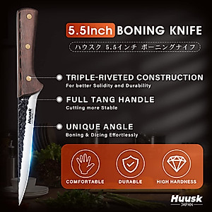 Huusk Viking Knives Hand Forged Boning Knife Bundle with Boning Knife for Meat Cutting