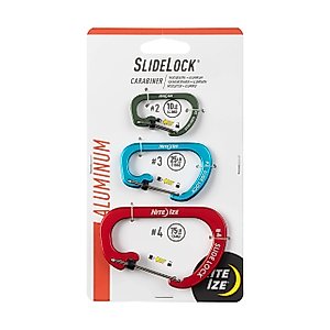 Nite Ize Slidelock Aluminum Locking Carabiner - Keychain Carabiner with Locking Gate - Carabiner Clip for Keys, Camping Accessories, & More - Assorted Sizes, Assorted Colors (3 Pack)