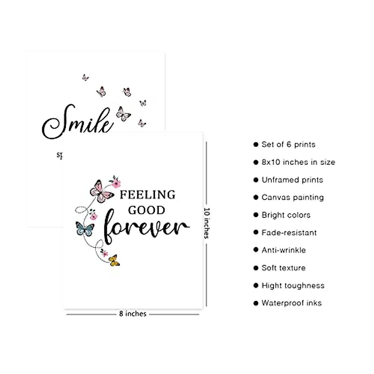 SIKYUCOR Inspirational Butterfly Wall Art Canvas Prints Motivational Positive Quotes Poster Gallery Wall Art Picture Wall Decor Gift for Girls Bedroom Living Room Decoration (8"x10" UNFRAMED)