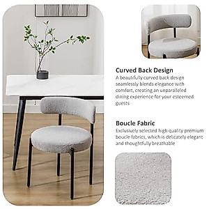 Locus Bono Boucle Dining Chairs Set of 2, Modern Upholstered Dining Room Chairs, Armless Kitchen Chair for Dining Room, Living Room, Black Metal Legs (Light Grey)