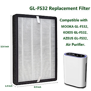 Nyingchi GL-FS32 Replacement Filter, Compatible with MOOKA®/KOIOS GL-FS32 and Azeus GL-FS32 Air Purifier, H13 True HEPA 3-in-1 Activated Carbon Filtration System,2 Pack