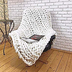 Elero Chunky Knit Blanket Merino Wool Hand Made Boho Soft and Cozy Bulky Throw Blanket for Bedroom Sofa Home Decoration White 32x40