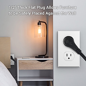 Clear Power 2-Pack 6 ft Indoor Extension Cord 3 Grounded Outlets 16/3 SPT-2, 3 Prong Low-Profile Flat Plug, Black, DCIC-00472P-DC