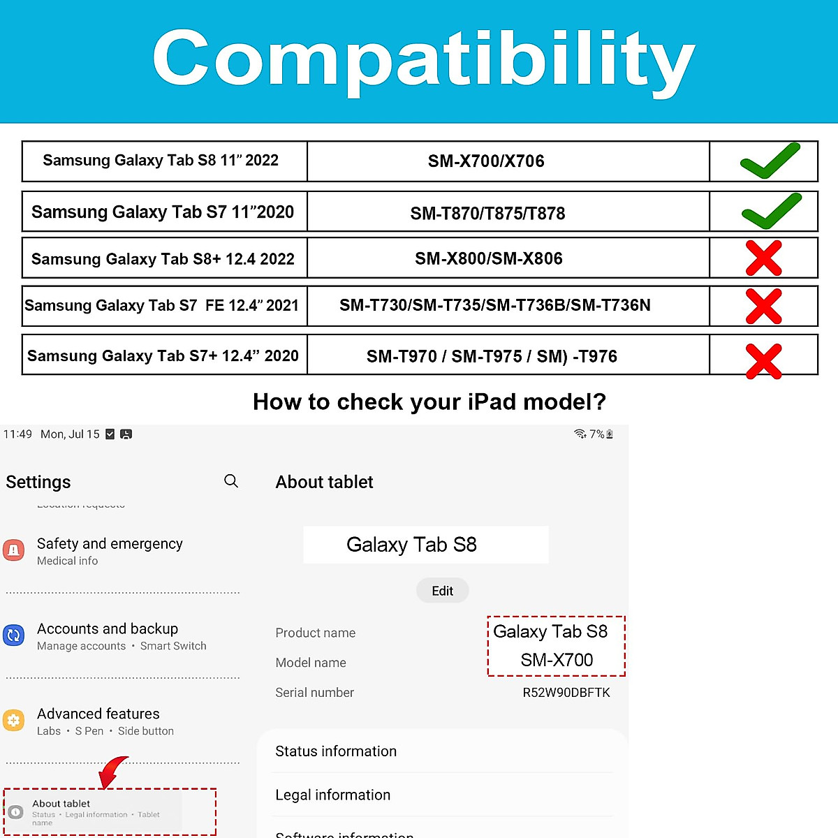Case for Samsung Tab S7/S8 11 Inch 2022: Military Grade Shockproof Protective TPU Cover for Galaxy Tablet S7 11 Inch 2020 W/Stand - Handle - Shoulder Strap - S-Pen Holder -Red