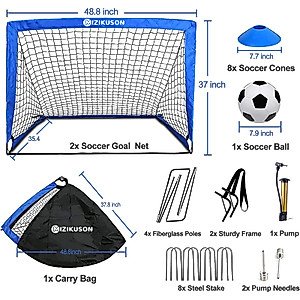 Soccer Goals for Backyard, Portable Soccer Net Set of 2, 4' x 3' Indoor Pop Up Soccer Goal, Soccer Training Equipment with 8 Training Cones, Carry Bag and Soccer Ball