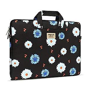 MOSISO Laptop Shoulder Bag Compatible with MacBook Pro 16 inch 2023-2019 M2 A2780 M1 A2485 Pro/Max A2141/Pro 15 A1398,15-15.6 inch Notebook,Calliopsis Flower Carrying Briefcase Sleeve with Belt,Black