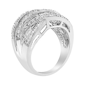 Haus of Brilliance .925 Sterling Silver 1.0 Cttw Channel Set Alternating Round and Baguette Diamond Cross-over Bypass Ring Band (I-J Color, I2-I3 Clarity) - Size 6