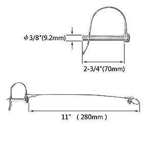 HILILON 6Pcs Trailer Pin - 3/8-Inch Diameter, 2-3/4-Inch Long - Plastic Coating Prevents Loss - 11-Inch Tether Length - Steel Quick Release Ring & Drop Ca - Ideal for Farm, Lawn, and Garden Trailers