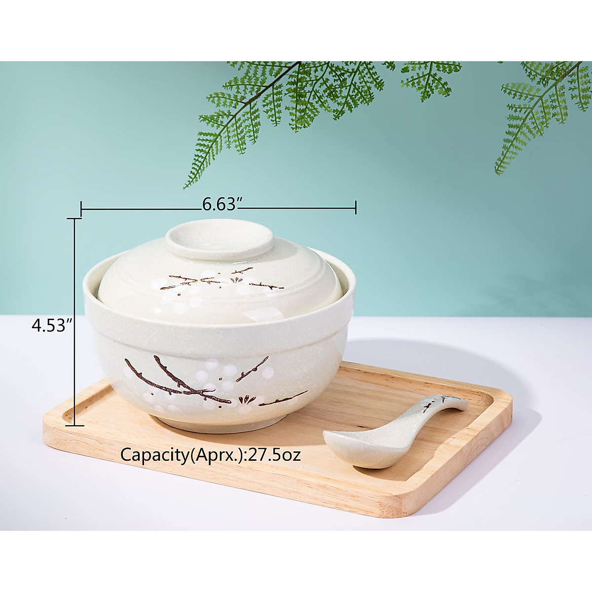 LLDAYU Japanese Creative Hand-Painted Ceramic Bowls with Soup Spoon, Large 27.5 OZ ramen bowls/Soup bowls,with Heat Preservation Function, and Suitable for Microwave Oven, and Dishwasher - Cyan Blue