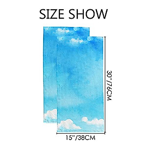 Hand Towel Watercolor Blue Sky Clouds Face Towel Set of 2 Fingertip Towel Kitchen Tea Bar Dish Cloths Absorbent Dry Shower Towel