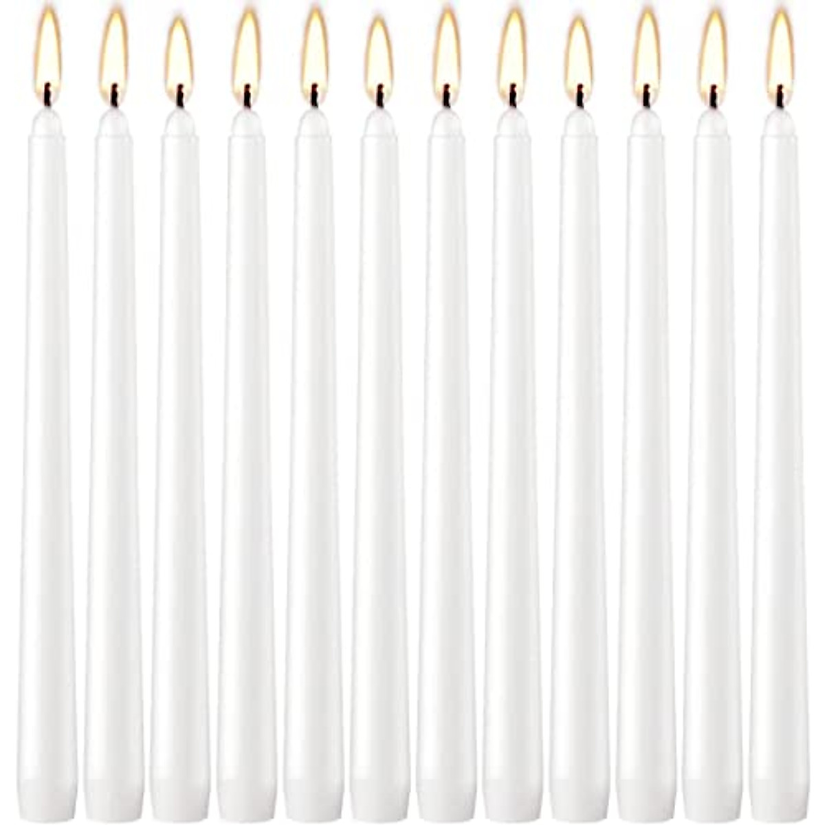 White Dinner Candles - 12 Pack Unscented 10 Inch Straight Taper Candle Set - 7.5 Hour Burn Time- Smokeless and Dripless Household, Spa, Wedding, and Party Candlesticks