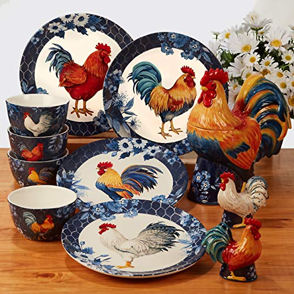 Certified International Indigo Rooster 16 pc Dinnerware Set, Service for 4, Multicolor