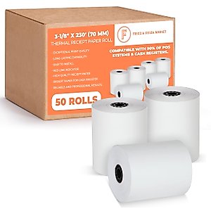 TThermal Printer Receipt Paper Rolls for Cash Registers and POS Print Paper Systems 3-1/8" X 230' - 48 GSM 50 Rolls Comaptible with Square, Clover, Epson Tmt88, Tsp and More