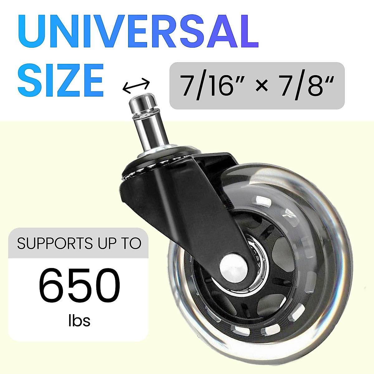 Fohfurniture - Universal Desk and Office Chair Wheels Replacement, Smooth Rolling Caster Wheels for Most Chair Types, Keeps Floors Scratch-Free, Noiseless Chair Rollers, Set of 5
