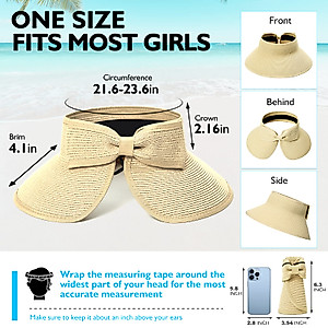 Beach Hats for Women, Wide Brim Sun Hat Womens, Packable Sun Visor Roll-up Sun Hat, Summer Straw Hats for Women UV Protection, Foldable Beach Hat for Girls Summer Vacation Travel Accessories Khak