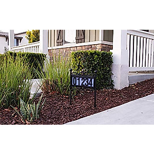 Natures Mark Solar Power Lighted House Numbers Address Stake Sign - LED Illuminated Outdoor Metal Light Up House Number Sign Decor for Home Yard Street (Metal Stake)