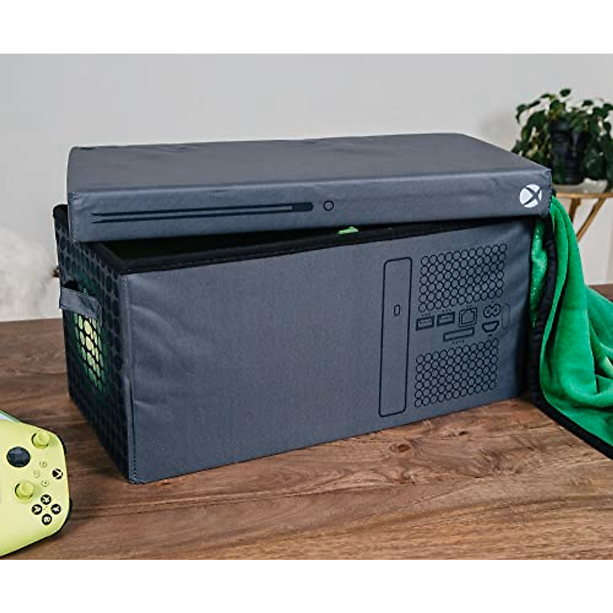 Ukonic Xbox Series X Logo Collapsible Storage Bin Chest with Lid | Fabric Basket Container with Handles, Cubby Cube Closet Organizer | Video Game Gifts And Collectibles | 24 x 12 Inches